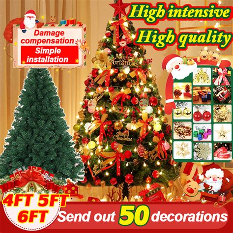 【4ft 5ft 6ft】christmas Tree Full Set Makapal With Lights Diy Decoration