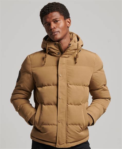 Mens Everest Hooded Puffer Jacket In Sandstone Superdry Ie