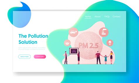 마스크를 쓰고 있는 사람들 미세먼지 Pm 25 랜딩 페이지 템플릿 대기 오염을 보호하는 문자 산업 스모그 보호 의사 방출 위험의