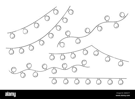 Christmas Lamp Lights Curly String Garlands Set Simple Doodle Hand