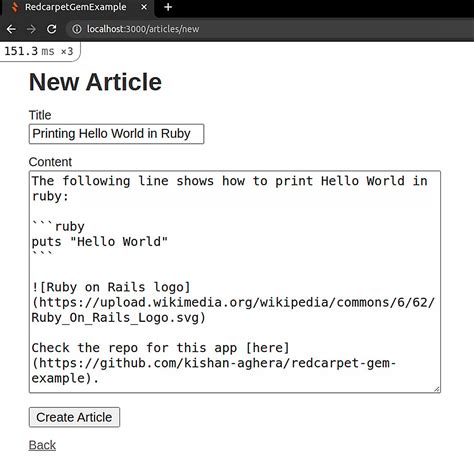 Markdown Tutorial Using Rails App