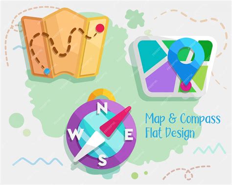Premium Vector Map And Compass Flat Design