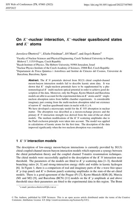 Pdf On K Nuclear Interaction K Nuclear Quasibound States And K Atoms