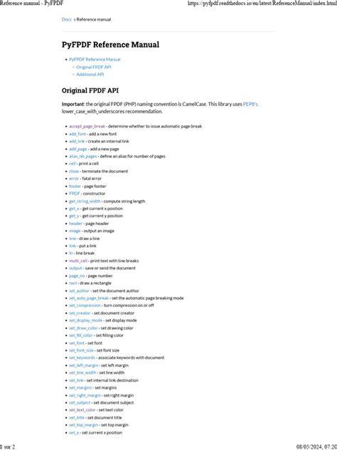 Reference Manual Pyfpdf Pdf Text Software Engineering