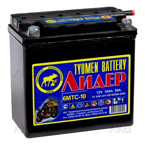 Мото аккумулятор TYUMEN BATTERY 6МТС-10 Лидер 12V 10Ah 50А 140x77x135 ...