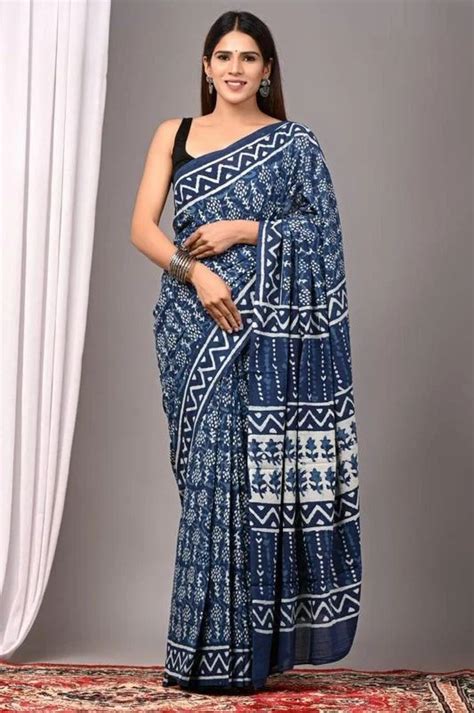 Hand Block Printing Cotton Saree With Indigo Dyes At ₹ 1699 Piece In Bardhaman