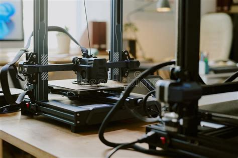 three dimensional printing device in modern office setting stock image