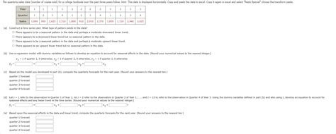 A Construct A Time Series Plot What Type Of Chegg