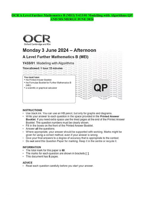 Ocr A Level Further Mathematics B Mei Y43301 Modelling With