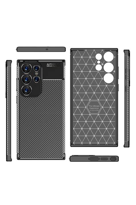 Fibaks Samsung Galaxy S23 Ultra Kılıf Kamera Çıkıntılı Karbon Fiber