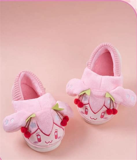 Hatsune Miku Pink Sakura Miku Fuzzy Flannel Winter Slippers Size 38 45