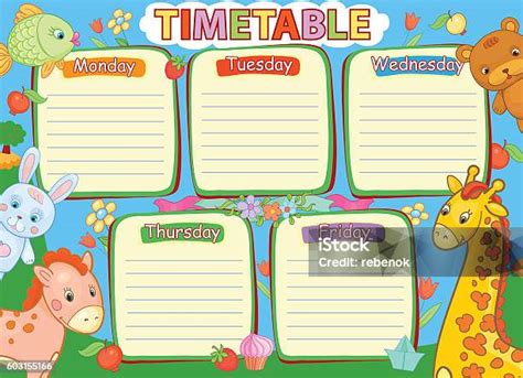 School Timetable Thematic Image Vector Illustration向量圖形及更多一週圖片 Istock