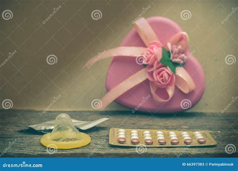 Condom And Contraceptive Pills On Table Stock Image Image Of Product