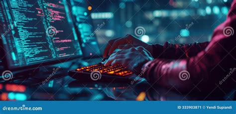 Futuristic Night Coding With Data Visualizations Stock Illustration
