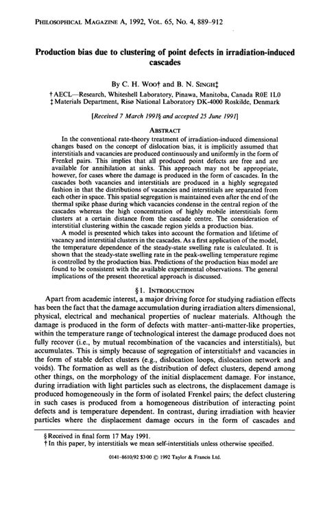 Pdf Production Bias Due To Clustering Of Point Defects In Irradiation Induced Cascades