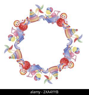 Toys Round Frame Template Pinwheel Cart Bucket Shovel Pencils Stacking Rings Clipart