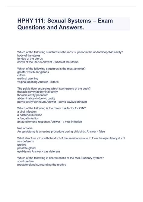 HPHY 111 Sexual Systems Exam Questions And Answers HPHY Stuvia US