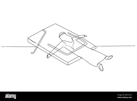 Drawing Of Arab Man Got Caught Shut In Mousetrap Metaphor Of Business Trap Single Line Art