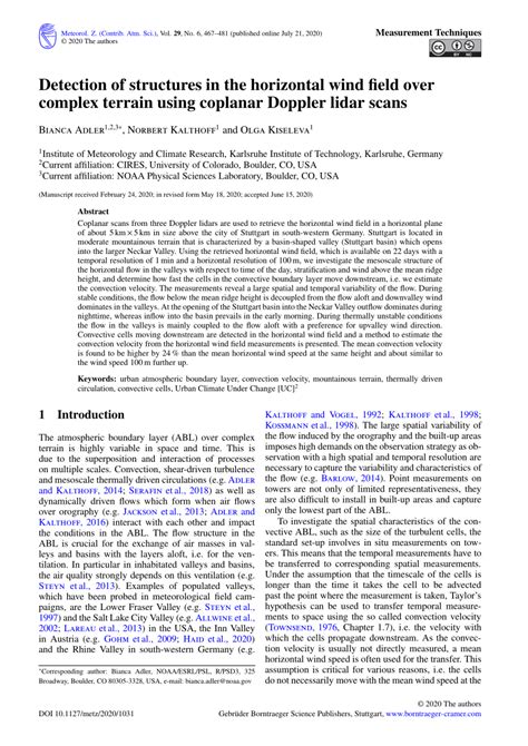 Pdf Detection Of Structures In The Horizontal Wind Field Over Complex Terrain Using Coplanar