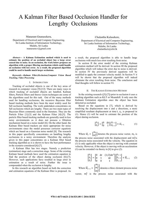 Pdf A Kalman Filter Based Occlusion Handler For Lengthy Occlusions