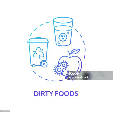 더러운 음식 블루 컨셉 아이콘 버릇없는 사과 박테리아 확산 식인성 질환 오염된 물 로타바이러스는 아이디어 씬 선 일러스트를 유발합니다 벡터 격리 윤곽선 Rgb 색상 도면
