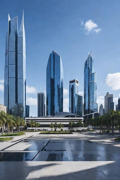 Premium AI Image | plaza and modern skyscrapers