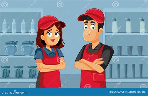 Supermarket Employees Working Together In A Grocery Store Vector