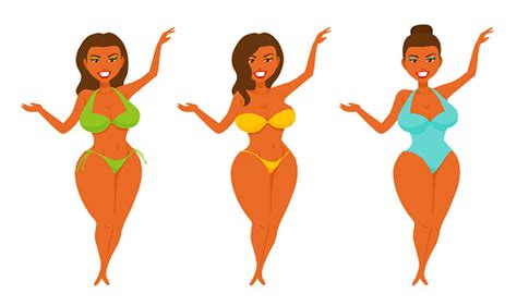 다양 하 게 디자인 된 수영복을 전체 길이에 서 있는 젊은 성인 여성 갈색 머리에 대한 스톡 벡터 아트 및 기타 이미지 갈색 머리 과체중 관능 Istock