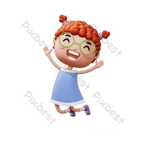 Joyful 3d Rendering Cute Girl Cartoon Character Png Images Psd Free