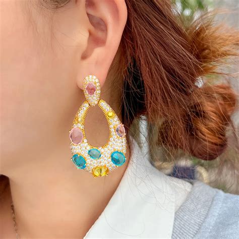 Cwwzircons Brazilian Gold Color Water Drop Chunky Large Long Dangle Cz