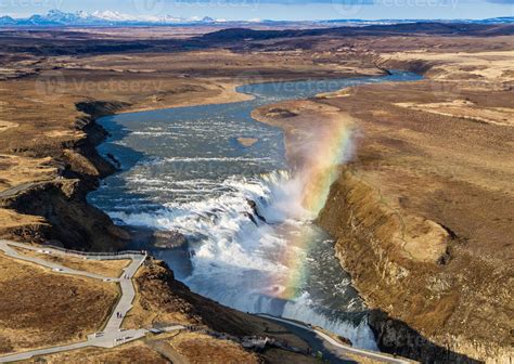 Most Popular Tourist Destination Gullfoss Waterfall In Iceland