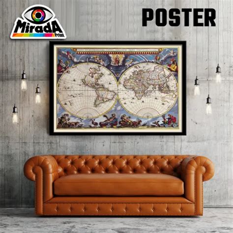 POSTER MAPPA ANTICA Mondo World Map Old Enricus Hondius Top