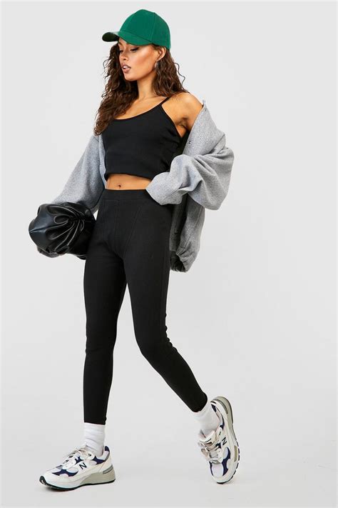 Ribbed High Waisted Leggings Boohoo Uk