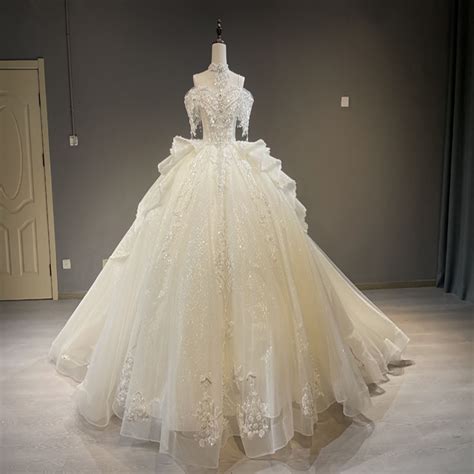 Fashion Luxury Short Sleeves Sexy Crystal Lace Cathedral Ball Gown Wed
