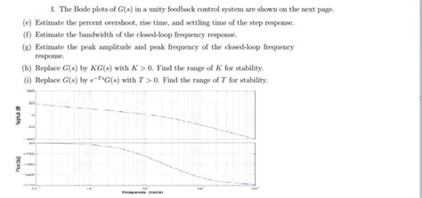 Solved 3 The Bode Plots Of Gs In A Unity Feedback Control