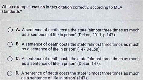 Solved Which Example Uses An In Text Citation Correctly According To