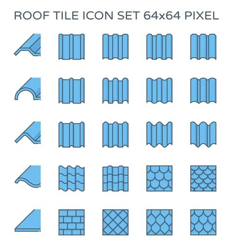 Roof Tile Icon Set 64x64 Perfect Pixel Editable Stroke Stock Vector