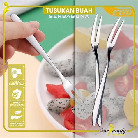 Jual One C946 Garpu Buah Stainless Tusukan Buah Kue Puding Garpu 2 Gigi