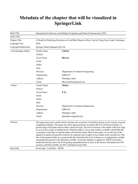 Pdf A Model For Predicting Occurrence Of Leaf Blast Disease In Rice Crop By Using Fuzzy Logic