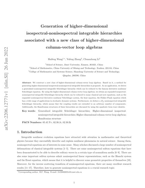 Pdf Generation Of Higher Dimensional Isospectral Nonisospectral