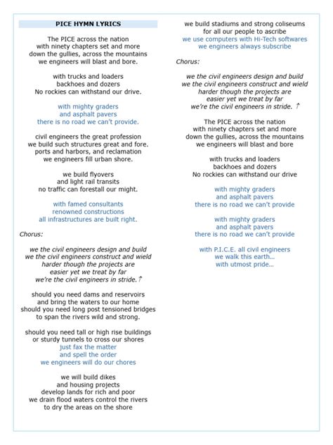 Pice Hymn Lyrics Pdf Civil Engineering Hydrology