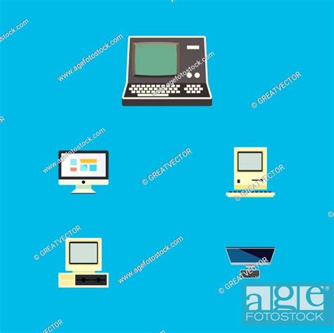 Flat Icon Laptop Set Of Technology Display Pc And Other Vector