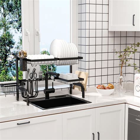 Portland Black 2 Tier Over The Sink Dish Drying Rack Wilko