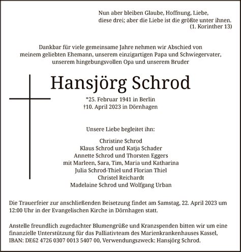 Traueranzeigen Von Hansjörg Schrod Trauerhnade