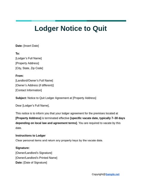 Notice To Quit Letter How To Write A Notice To Vacate [ Template]