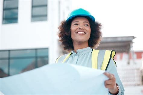 Premium Photo Smile Architect And Woman With Blueprint In City For