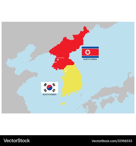 South Korea And North Korea Flag Map Of Location Of Korea And Map Of