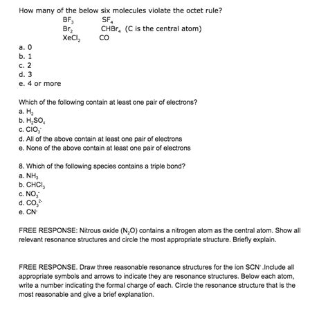 Solved How Many Of The Below Six Molecules Violate The Octet