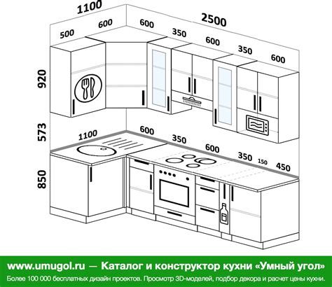 Проект угловой кухни с размерами шкафов левый угол фото