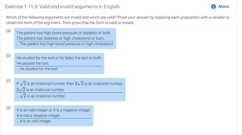 Solved Exercise Valid And Invalid Arguments In Chegg